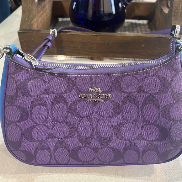 Coach | Bags | Coach Violet Logo Shoulder Bag With Blue Accents | Poshmark